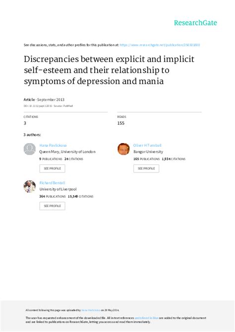 Pdf Discrepancies Between Explicit And Implicit Self Esteem Are Linked To Symptom Severity In