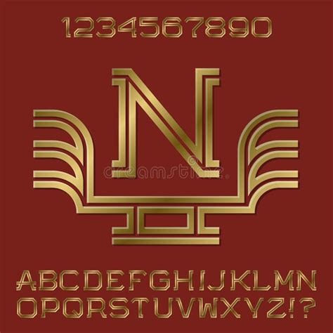 Golden Angular Letters And Numbers With Initial Monogram In Decorative