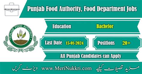 Punjab Food Department Jobs 2024 Punjab Food Authority By Meri