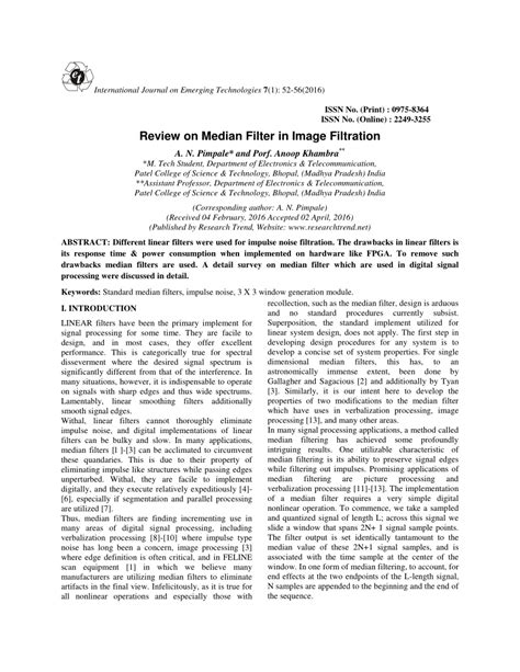 Pdf Review On Median Filter In Image Filtration