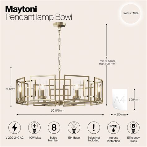 Maytoni Bowi Pendant Light Ø 875 Cm Gold Coloured 8 X E14 Lightsie