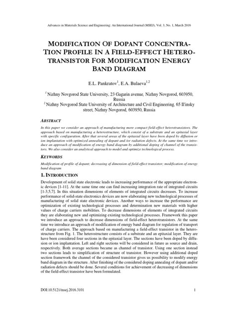 Pdf Modification Of Dopant Concentration Profile In A Field Effect
