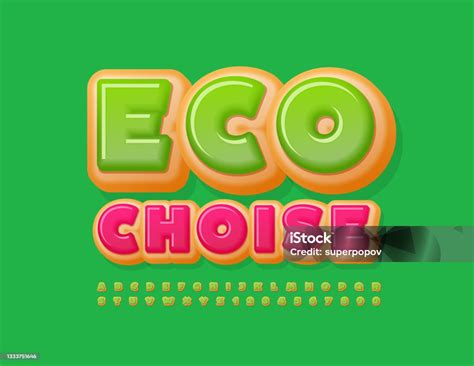 벡터 모던 컨셉 에코 초이스 녹색 도넛 알파벳 문자 및 숫자 세트 그래픽 프린트에 대한 스톡 벡터 아트 및 기타 이미지