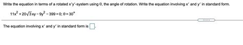 solved write the equation in terms of a rotated x y system