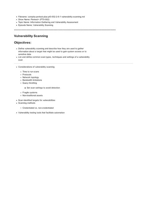 Comptia Pentest Plus Pt0 002 2 6 1 Vulnerability Scanning Pdf