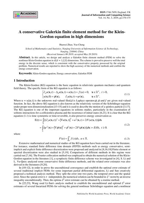 Global Science Press A Conservative Galerkin Finite Element Method For The Klein Gordon