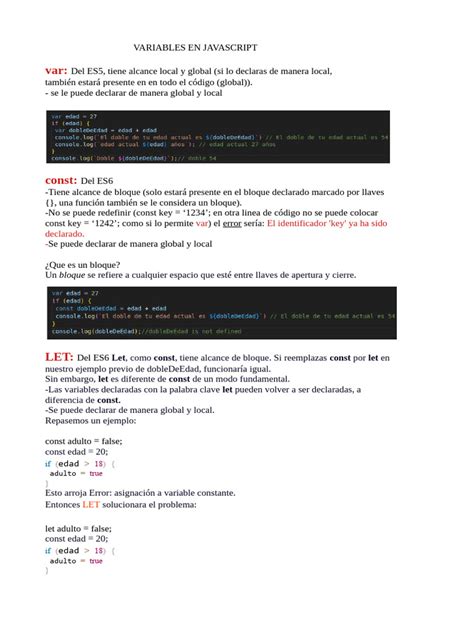 Variables En Javascript Var Let Y Const Pdf