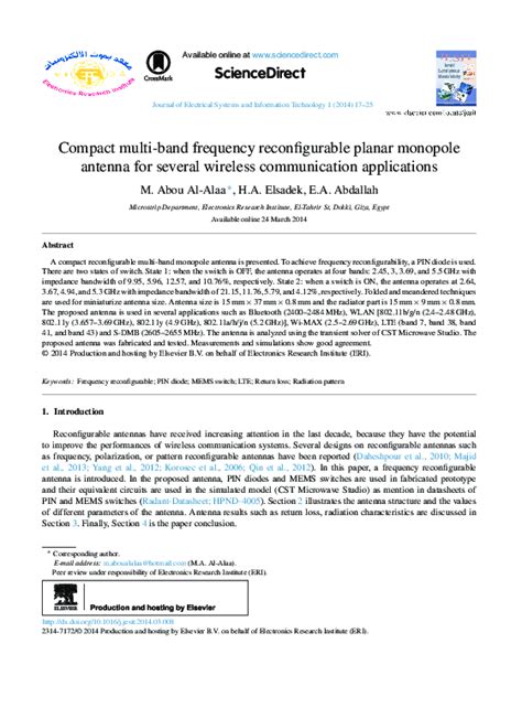 Pdf Compact Multi Band Frequency Reconfigurable Planar Monopole Antenna For Several Wireless