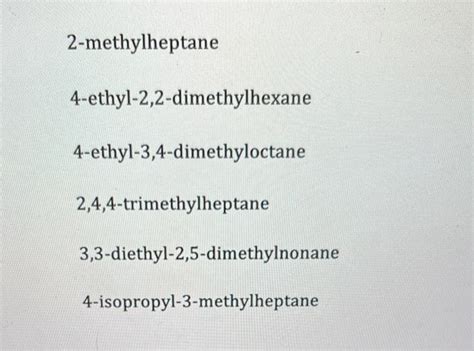 Solved 2 Methylheptane 4 Ethyl 2 2 Dimethylhexane
