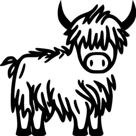 Premium Vector Highland Cow Black And White Vector Illustration