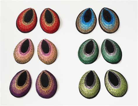 12 Peacock Feather Iron On Appliques Boho Feather Earrings Diy Patches
