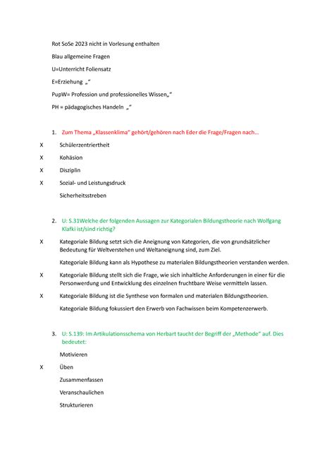 MC Fragenkatalog Schulpädagogik Einführung in Schulpädagogik
