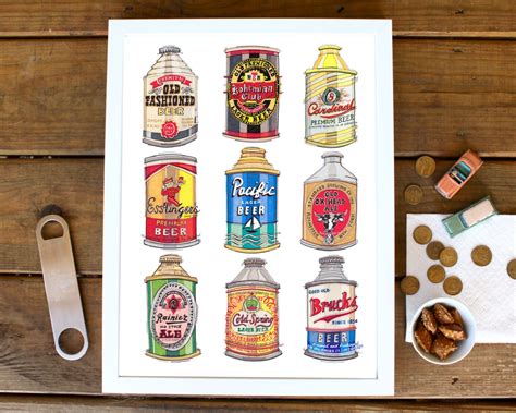 Beer Illustration Vintage Beer Cans Beer Print Beer Art Fathers