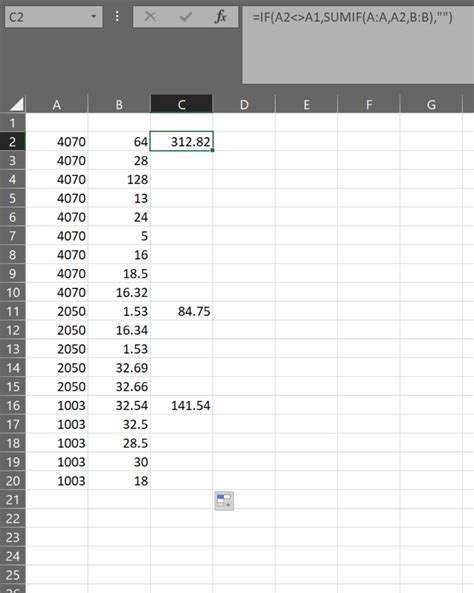 Excel Sum Cells Based On Identical Values In Another Column And Place