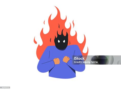 분노를 표현하는 남자 캐릭터 화난 남자 에서 불꽃 감정 벡터 일러스트 레이 션 감정에 대한 스톡 벡터 아트 및 기타 이미지