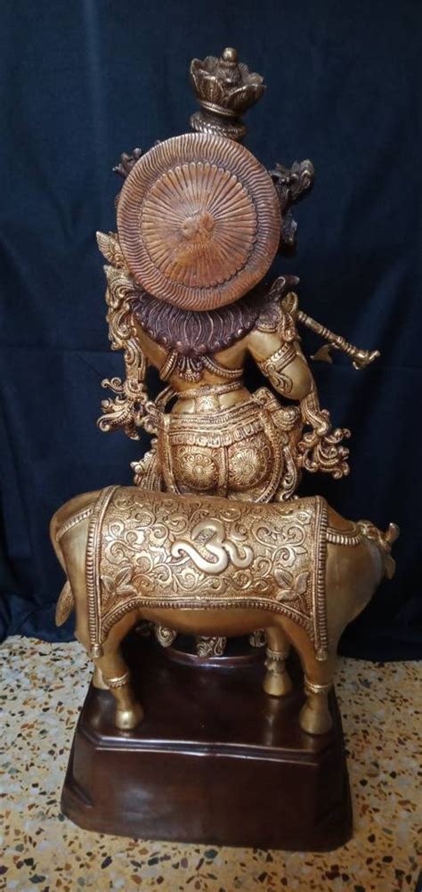 Cow Krishna Statue 28 Inch Lord Krishna Standing Krishna Flute