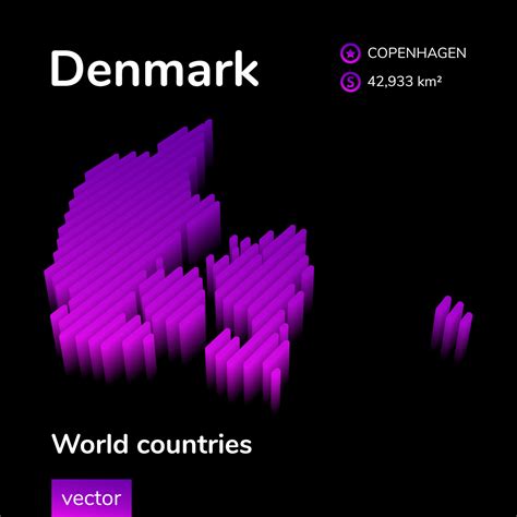 Denmark 3d Map Stylized Neon Digital Isometric Striped Vector Map Of