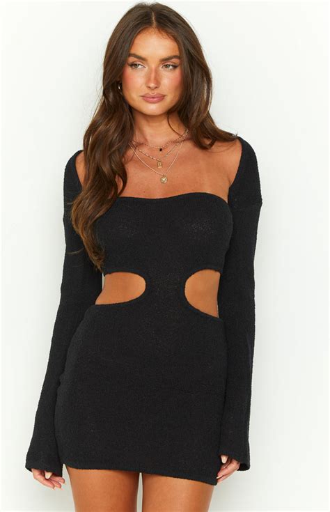 Franco Black Long Sleeve Knit Mini Dress Beginning Boutique