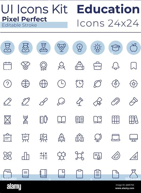 Distance Learning Platform Pixel Perfect Linear Ui Icons Set Stock