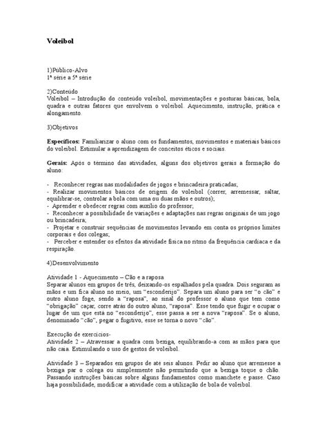 Plano De Aula Voleibol Pdf Voleibol Recreação