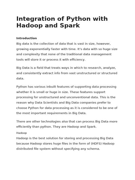 Integration Of Python With Hadoop And Spark Pdf Apache Hadoop Apache Spark