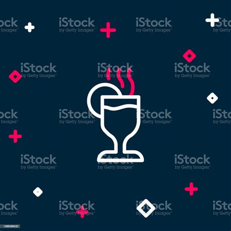 블루 배경에 고립 된 음료와 재료 아이콘 의 유리와 라인 멀드 와인 계피 스틱 정향 레몬 슬라이스 다채로운 개요 개념 벡터 감귤류 과일에 대한 스톡 벡터 아트 및 기타