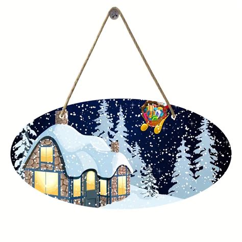 لافتة خشبية لعيد الميلاد المجيد تصميم مناظر شتوية وإكليل، Temu Qatar