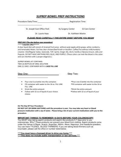 Suprep Bowel Prep Instructions