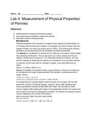 Lab Pdf Name ID Date Lab Measurement Of Physical Properties Of Pennies Objectives
