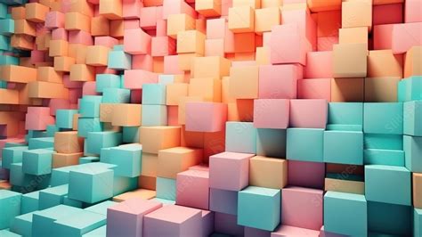 Colorful 3d Rendered Wall With Pastel Cubes In Geometric Pattern