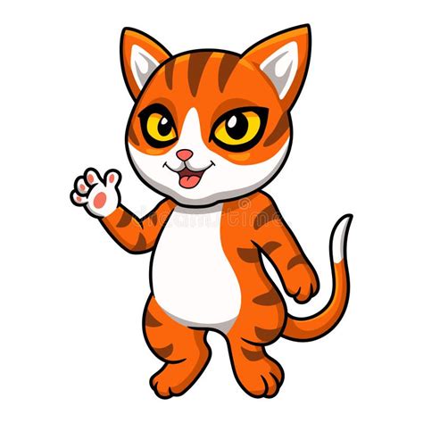 Cute Orange Tabby Cat Cartoon Waving Hand Stock Vector Illustration
