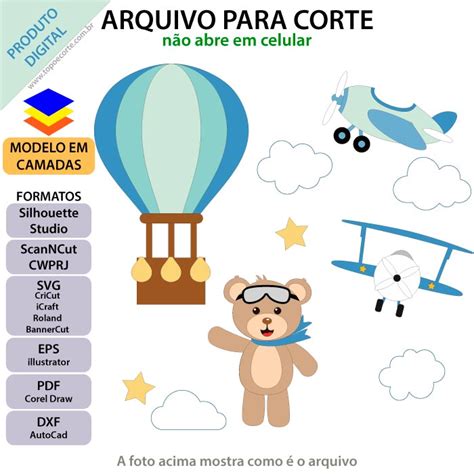 ARQUIVO Topo de bolo Ursinho Balão Aviões Topo e corte