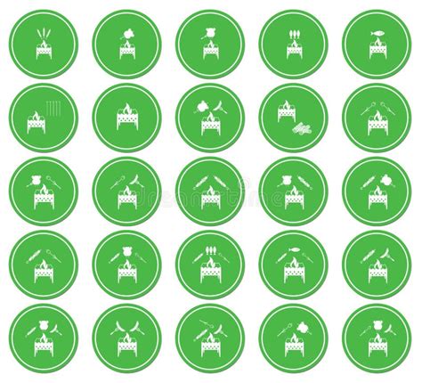 Set Of Coocing On Brazier Icons Stock Vector Illustration Of Skewer Grilled 108910913