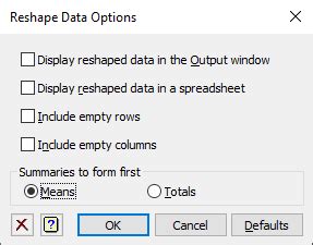 Reshape Data Options Genstat V22