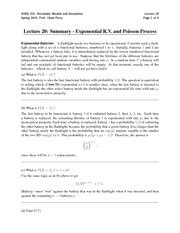 Lecture Summary Exponential R V And Poisson Process IEMS Stochastic Models And