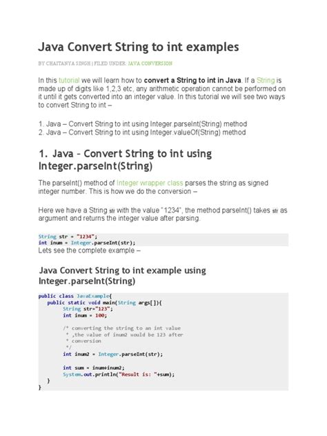 java int to string conversion with examples built in types of data
