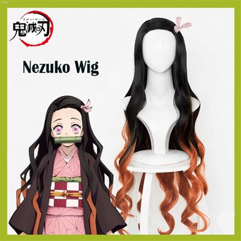 Nezuko Wig Anime Demon Slayer No Yaiba Kamado Long Curly Cosplay Anime