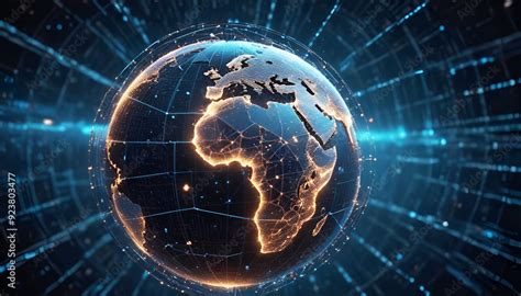 A Virtual Globe Made Of Interconnected Data Points And Cybersecurity Shields Rotating In Space