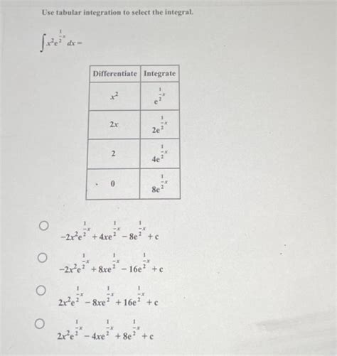 solved use tabular integration to select the integral