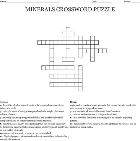 Minerals Crossword Puzzle Word — Db