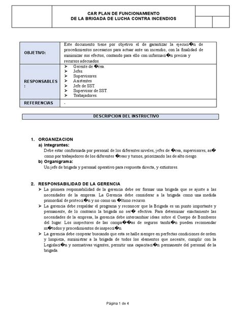 Plan De Funcionamiento Brigada Lucha Contra Incendios Modelo Pdf
