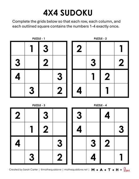 Sudoku 4x4 Puzzles Free Printable Pdfs Sudoku 4x4 Puzzles Free Printable Pdfs