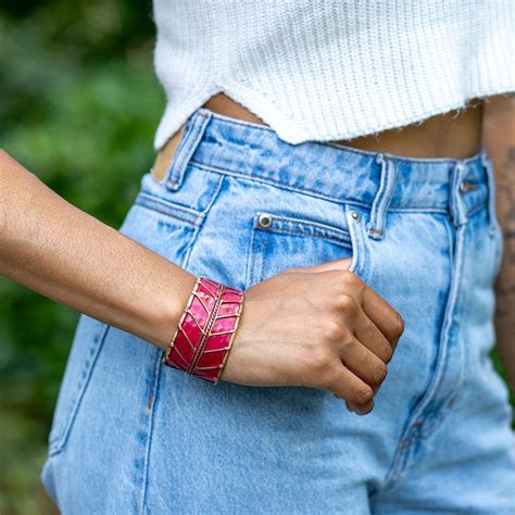 Brass Patina Bracelet Pink Arrows Anju Jewelry