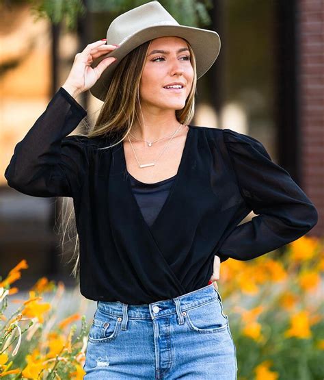 Willow And Root Surplice Chiffon Bodysuit Womens Bodysuits In Black