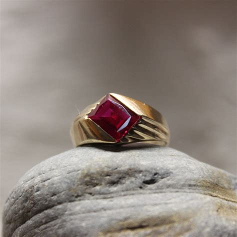 Vintage 1980s Emerald Cut Gold Ruby Ring 33 Grams Size 7 Gold Mens