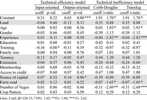 Technical Efficiencyinefficiency Models Download Table