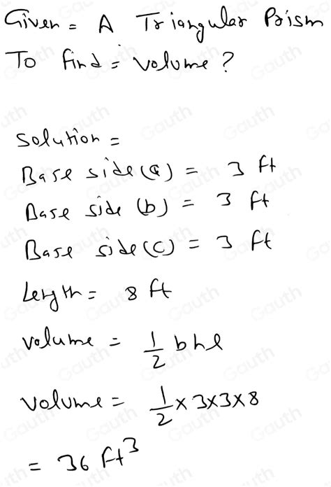 Solved A Right Triangular Prism Is Shown Below What Is The Volume Of This Prism Algebra