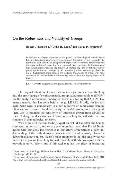 Pdf On The Robustness And Validity Of Groups