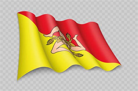 3d Realistic Waving Flag Of Sicily Is A Region Of Italy Stock