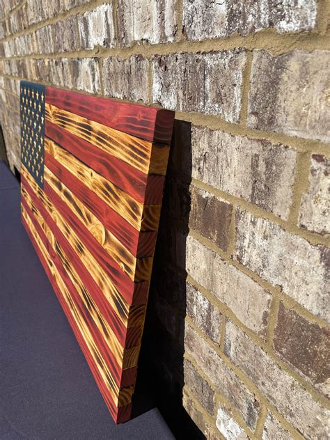 Rustic American Flag Wooden American Flag Charred Hand Engraved